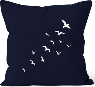 Autiga Kissenbezug V&ouml;gel Birds Fly Kissen-H&uuml;lle Deko-Kissen 40x40 Baumwolle Navy 40cm x 40cm