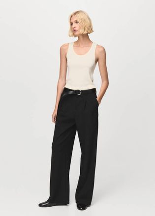 Mango Top en maille en laine m&eacute;lang&eacute;e &eacute;cru - Femme - XS - MANGO