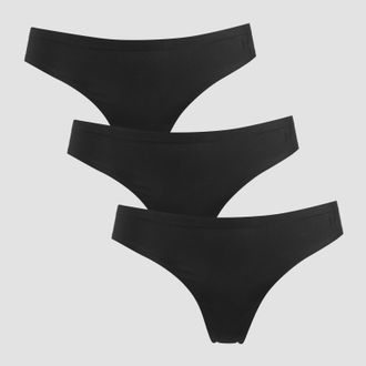 MyProtein Womens Mid Rise No VPL Thong (3 Pack) - Black - L