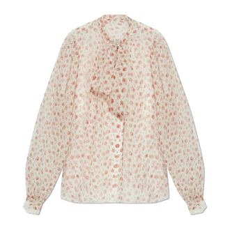 Dolce & Gabbana Femme, Blouses et Chemises, Beige, Taille: 36 FR Haut en Soie &agrave; Motif Floral