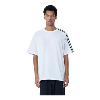 Yohji Yamamoto Gestreiftes Schulter-Baumwoll-T-Shirt - - Tops - Herren - Wei&szlig; - S