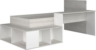 Vente-Unique Kombi-Bett mit Stauraum und Schreibtisch - 90 x 200 cm - Naturfarbe und Wei&szlig; - RIGALI