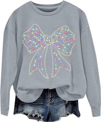 Generic Sweats de Noël pour femme - Motif amusant de Noël - Manches longues - Pull décontracté à col rond - Imprimé graphique - Pull ample de Noël, E-light ce