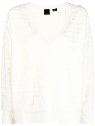 Pinko Intarsien-Pullover mit V-Ausschnitt - Weiß