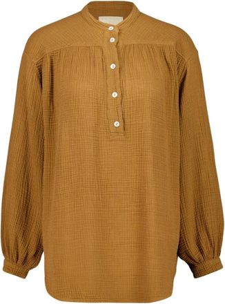 120% Lino Femme, Blouses et Chemises, Brun, Taille: 48 FR Blouse &agrave; Manches Longues en Coton