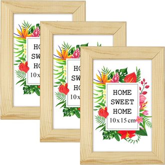 MG Design Set aus 3 Natural Bilderrahmen A6 10 x 15 cm - Aus echtem Holz mit Acrylglas, zum Aufh&auml;ngen & Aufstellen, f&uuml;r Fotos, Poster & Puzzle