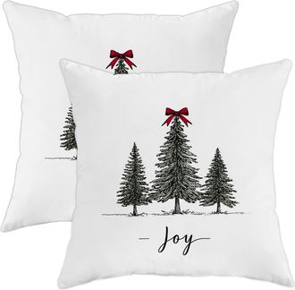 Generic Weihnachtsb&auml;ume, Festliche Rustikale Rote Schleifen, Schnee, Weihnachtswei&szlig; Kissenh&uuml;llen Quadratische Dekokissenbezug Dekorative Kissenbezug F&uuml;r Bett 