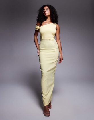 Vesper Robe asym&eacute;trique coupe longue et moulante en bengaline &agrave; d&eacute;tail nou&eacute; - Jaune