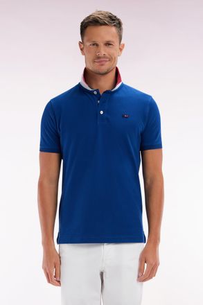 Eden Park Polo &Agrave; Manches Courtes En Coton Bleu Col Bicolore Jacquard Eden Park Coupe Droite