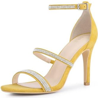 Allegra K Sandales &agrave; talons aiguilles avec sangle de cheville et strass pour femme, jaune, 38 EU