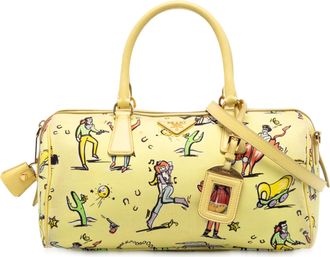 Prada Yellow Canvas Canapa St Foula Stampato Satchel