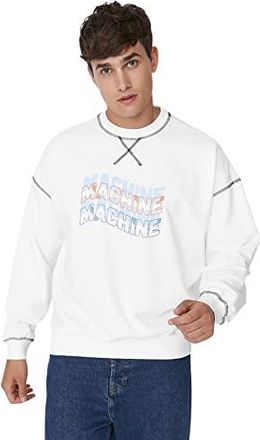 Trendyol Sweat-Shirt Oversize à col Rond avec Slogan Maillot de survêtement, Ecru, XL Homme