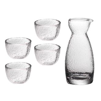 Garneck Japanisches aus Hochwertigem Glas Inkl Sake Kanne und Eleganten Sake Tassen Transparent Handgefertigt Stilvoll f&uuml;r Zuhause Geschenk f&uuml;r Sake Liebhaber