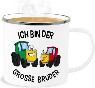 Shirtracer Emaille Becher Blechbecher - Großer - Tassen - Ich bin der grosse Bruder Traktor - 300 ml - Weiß Silber - tasse grosser big brother brüder geschenk ge