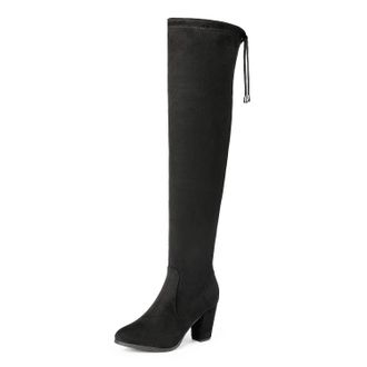 Dream Pairs Klassische Overknee-Stiefel f&uuml;r Damen mit spitzer Zehenpartie, hohem Blockabsatz, seitlichem Rei&szlig;verschluss und Schn&uuml;rung hinten.,Size 38.5,Schwarz,HI