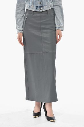 Diesel Leather Midi Skirt L-UCY With Back Split Diesel