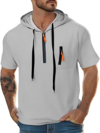 Generic Lightweigh Sweat &agrave; capuche uni pour homme printemps 2026 pour homme avec fermeture &eacute;clair 1/4 - T-shirt surdimensionn&eacute; avec v&ecirc;tements pour entra&icirc;nemen