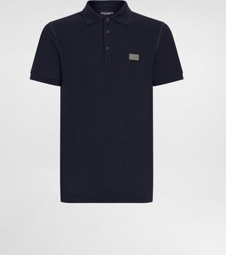 Dolce & Gabbana Poloshirt Baumwollpikee Mit Logoplakette - Mann T-shirts Und Polos Blau 58