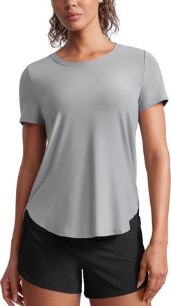 CRZ YOGA Damen Cloudweight Kurzarm Shirts Seitlicher Schlitz Workout Tops Athletic Gym Leicht Crewneck T-Shirts Silber grau 44