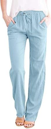 Generic Pantalon en Lin Large Femme Fluide Ete L&eacute;ger Pantalons Longs pour Femmes avec Poches L&acirc;ches De Couleur Unie V&ecirc;tements Femme Large Vetement L&eacute;ger (Ligh