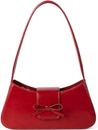 Generic Sac &agrave; bandouli&egrave;re pour femme avec noeud mignon - Sac r&eacute;tro en cuir synth&eacute;tique avec fermeture &eacute;clair, mini croissant Y2K Dumpling Tote pour le travail