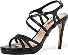 Queen Helena S2811 Sandales &eacute;l&eacute;gantes &agrave; talon aiguillet&eacute; avec strass pour femme, Noir, 35 EU