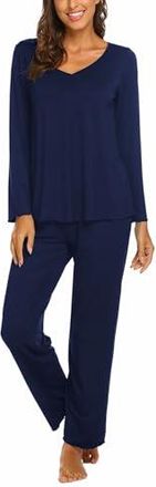 Ekouaer Pyjama Femme Ensembles de Pyjama Vêtements de Nuit Hiver Manches Longues, Bleu XXL