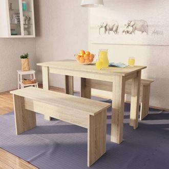 vidaXL Vidaxl - Table de salle &agrave; manger et bancs 3 pcs Agglom&eacute;r&eacute; Ch&ecirc;ne