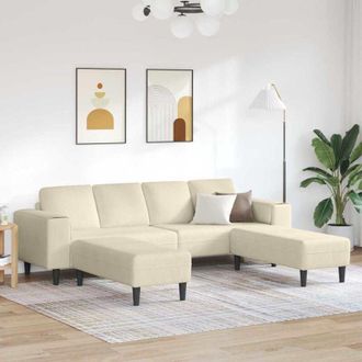 vidaXL Sofa en tissu avec coussin Crème 208 cm Tissu en velours côtelé