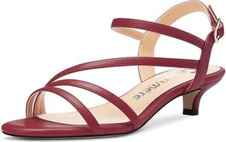 Castamere Femmes Ouvert Bout Bas Kitten Talon Heel Lanières Cheville Sandales Boucle Dress Bureau Décontracté Chaussures 3.5 CM Heels Rouge Vin 39 EU