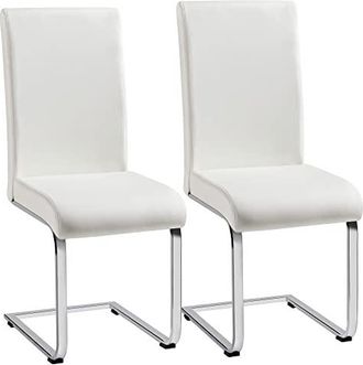 Yaheetech Lot de 2 Chaises de Salle à Manger Assise en Similicuir Rembourrée épais Cadre en Métal Blanche
