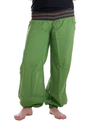 vishes Alternative Bekleidung - Sommer Chino Haremshose aus Baumwolle mit super elastischem Bund - handgewebt lindgr&uuml;n