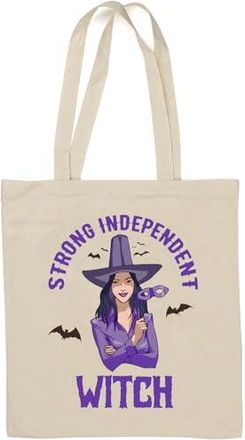 Generic Sac fourre-tout en coton naturel blanc avec motif sorcière féminisme