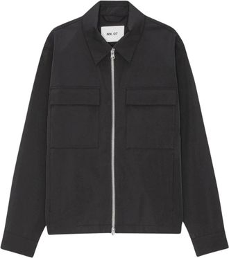 Nn.07 Nn07, Homme, Vestes, Noir, Taille: XL Veste Technique Imperméable Noire avec Fermeture Éclair Logo