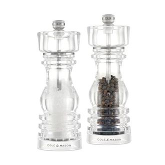 Cole & Mason London Salz- und Pfefferm&uuml;hlen-Set aus Acryl, 180 mm, Precision+ Carbon/Keramik-Mechanismen, Salz- und Pfefferm&uuml;hlen mit einstellbarem Mahlgrad, Gesch