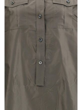 Prada Womens Taffeta Shirt Dress Green Silk