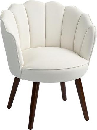 HOMCOM Fauteuil Coquillage Fauteuil de Salon Chambre avec Dossier et Coussin Aspect Velours Pieds en Bois hévéa dim. 66L x 66l x 78,5H cm, Crème
