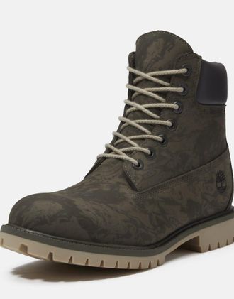 Timberland bottine &agrave; lacets imperm&eacute;able 6 pouces en nubuck vert fonc&eacute; avec camouflage