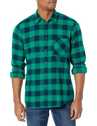 BOSS Herrenhemd aus weichem Flanell mit Knopfleiste, Smaragdgr&uuml;n/Dunkelgr&uuml;n, XL