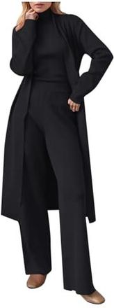 Generic Printemps Automne 3 Pi&egrave;ces Femmes Cardigan Surv&ecirc;tements Pantalon Tricot&eacute; Ensemble Pull Costume Mode Ensemble 3 Pi&egrave;ces (Black, One Size)