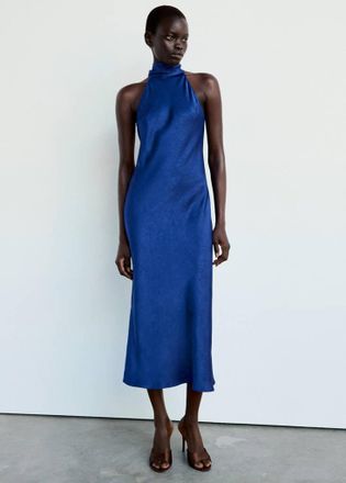Mango Robe satin&eacute;e emmanchures am&eacute;ricaines bleu - Femme - XS - MANGO