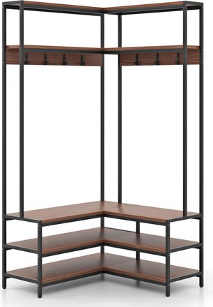 Giantex L-f&ouml;rmiger Kleiderst&auml;nder, Garderobenst&auml;nder mit Sitzbank, Ablage & Haken, 90 x 90 x 178 cm, Industrie-Design Garderobe f&uuml;r Ecke (Kaffeebraun)
