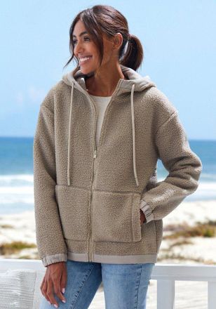 Elbsand Fleecejacke &Uuml;bergangsjacke aus Teddy-Fleece mit verstellbarer Kapuze