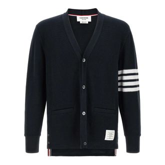 Thom Browne Homme, Pulls, Bleu, Taille: 2XL Cardigan en coton alv&eacute;ol&eacute;