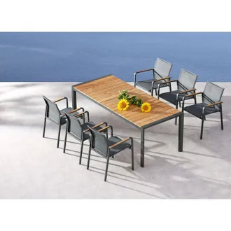 Best Freizeitm&ouml;bel Best Freizeitm&ouml;bel - Sitzgruppe Paros 7-teilig Tisch + 6 Stapelsessel 210 x 90 cm anthrazit/Teak