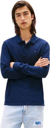 Tommy Jeans Herren Poloshirt Langarm Slim Placket aus Baumwolle, Blau (Dark Night Navy), 4XL