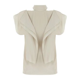 Lanvin Femme, Blouses et Chemises, Beige, Taille: 38 FR Haut &agrave; Volants en Charmeuse