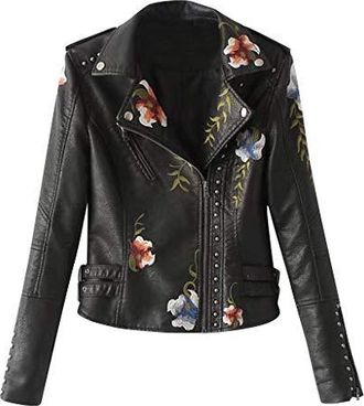 Generic Vestes pour femmes 2026 Slim clout&eacute;es manches d&eacute;contract&eacute;es longue fermeture &eacute;clair femmes brod&eacute; veste manteau, Noir, XXL