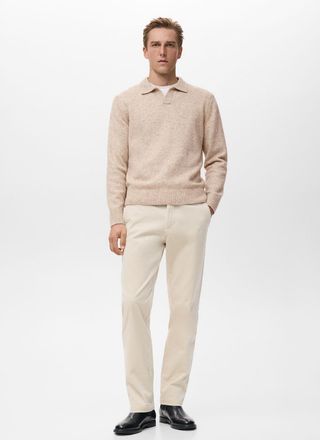 Mango Pull-over polo maille laine mélangée sable - Homme - XXL - MANGO MAN