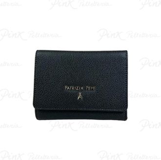 Patrizia Pepe Femme, Accessoires, Noir, Taille: ONE Size Lettering Medium Leather Wallet